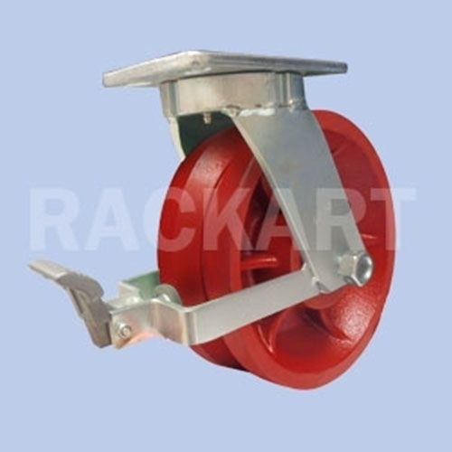 Rodaja Giratoria V-Groove Rojo 8'' X 3'' Freno Frontal